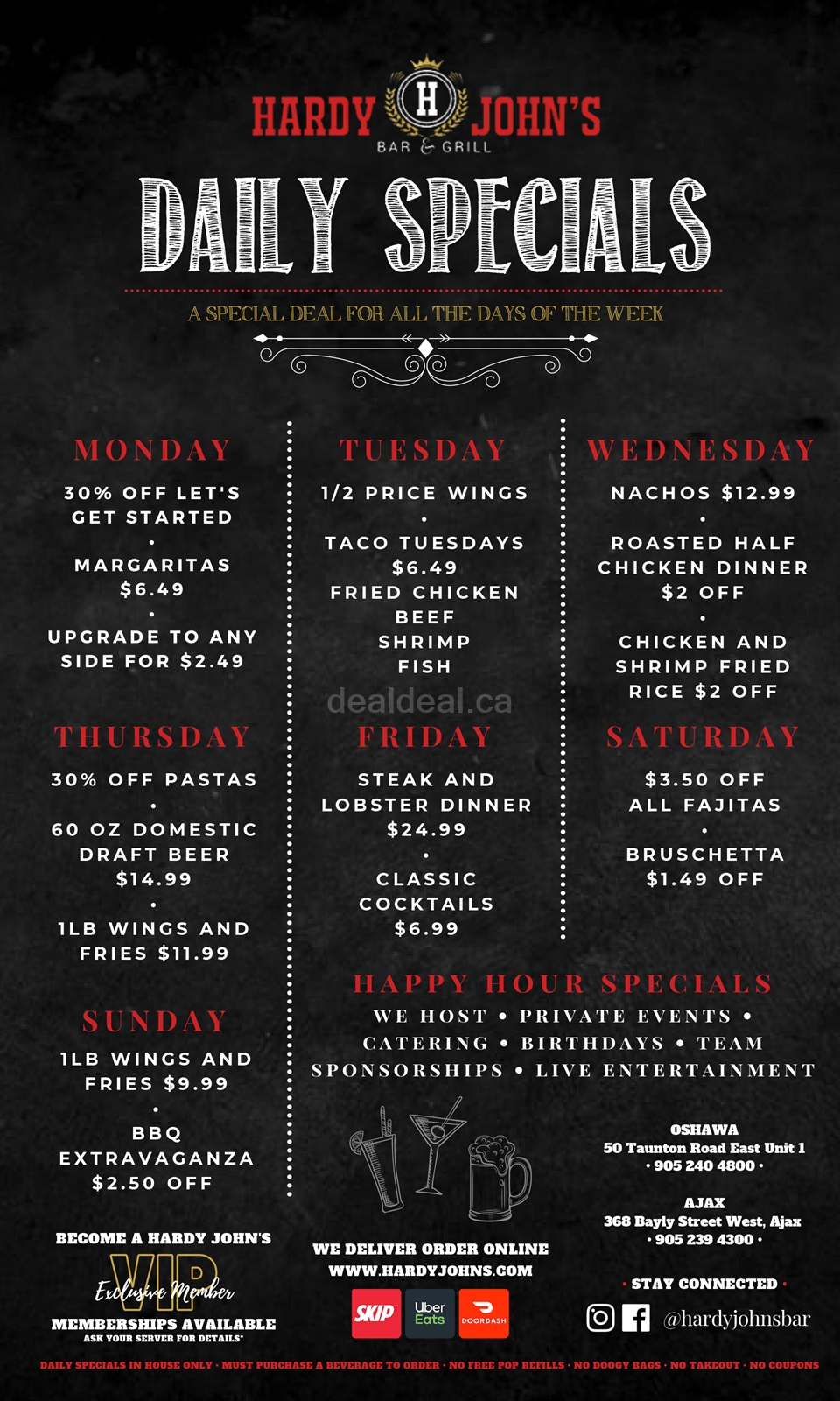 Daily Specials - A Special deal from all the days of the week